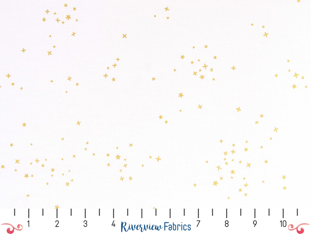 White With Metallic Gold Stars Fabric by the Yard, Cotton+steel Basics ...