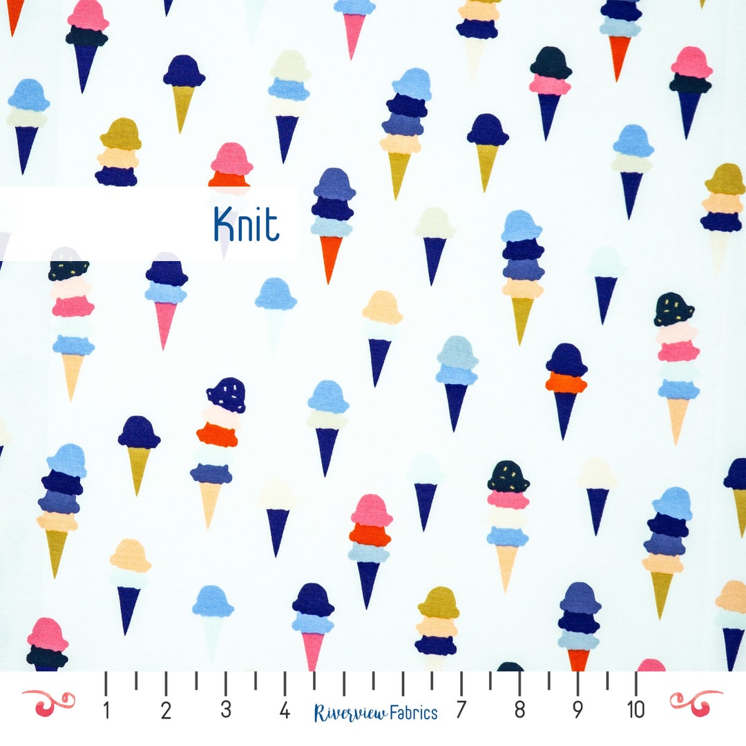 Ice Cream Cones Knit Fabric by the Yard, White Background, Art Gallery ...