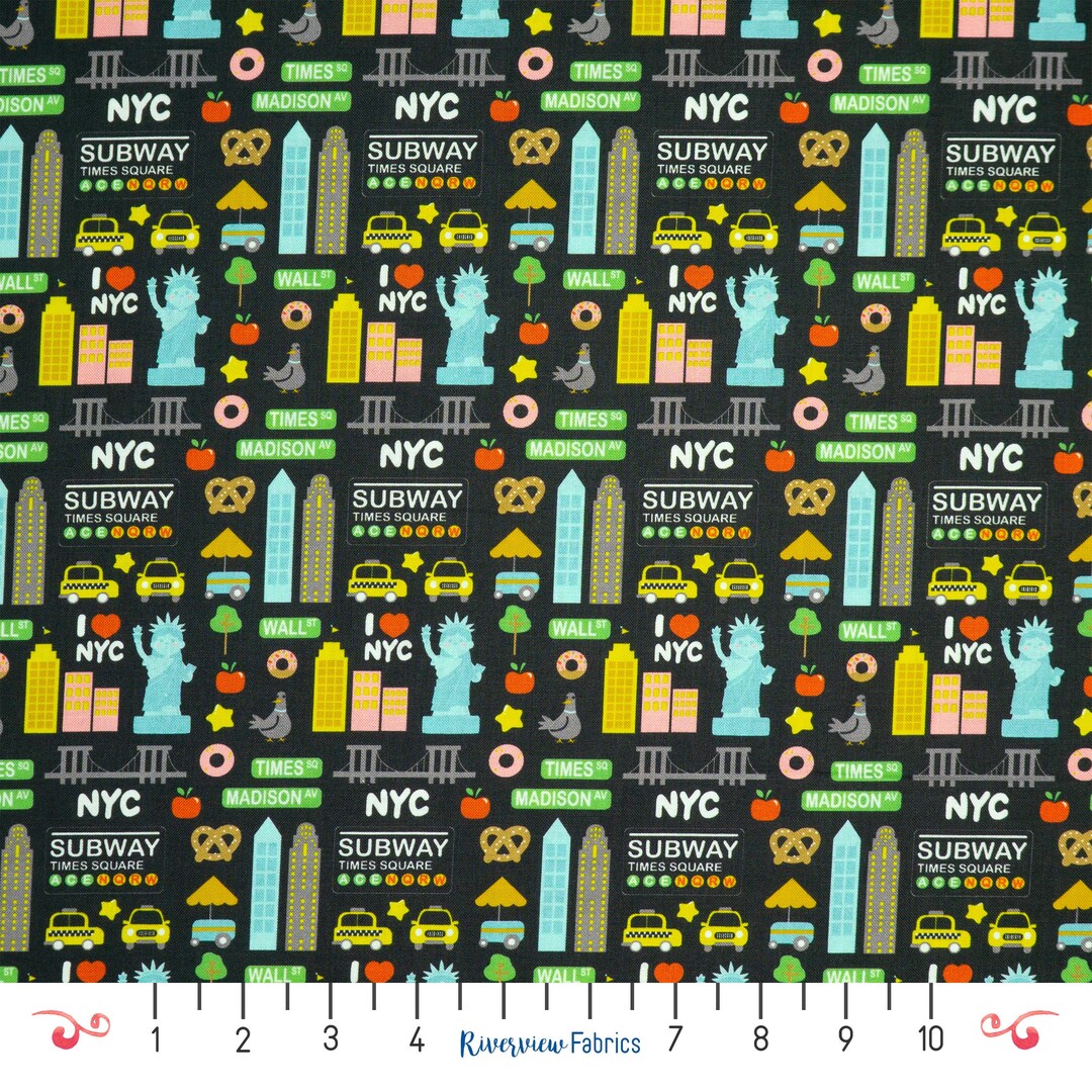 New York City Icons Fabric by the Yard, Black, in a NY Minute ...