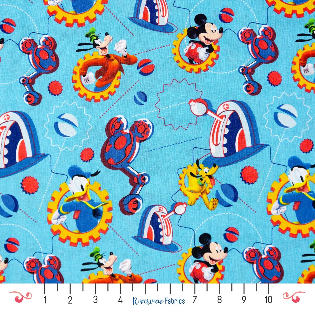 Mickey Mouse Clubhouse Gears Fabric by the Yard, Blue, Licensed Disney ...