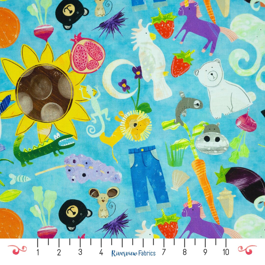 Alphabet Images Fabric by the Yard, Blue, Abc's of Color Collection, in ...
