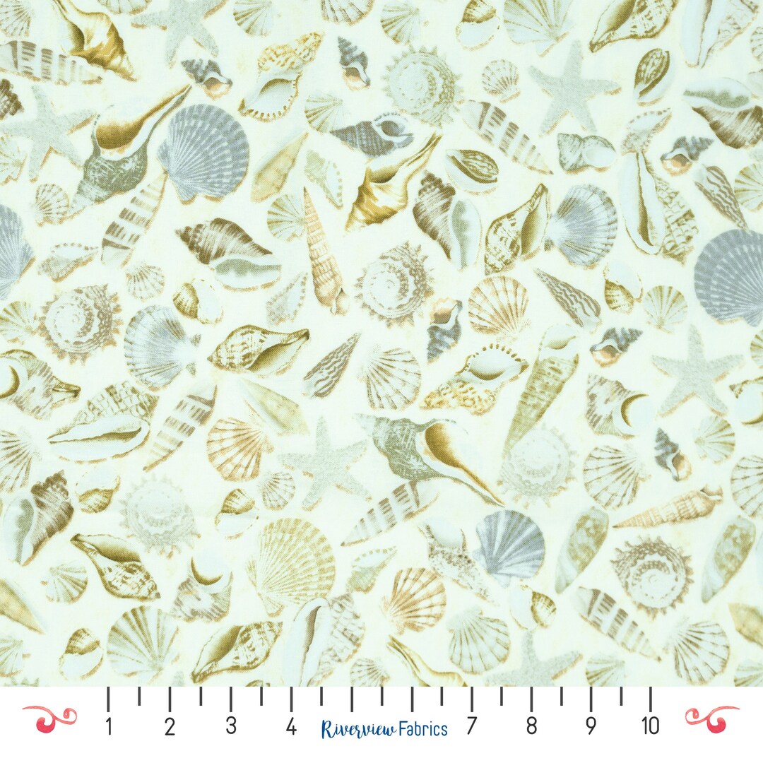 Seashell Fabric by the Yard, Timeless Treasures, 100% Quilting Cotton ...