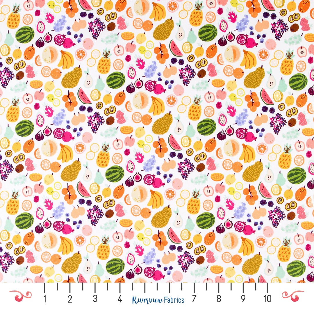 Summer Fruit Fabric by the Yard, Colors & Cravings, RJR Fabrics, White ...