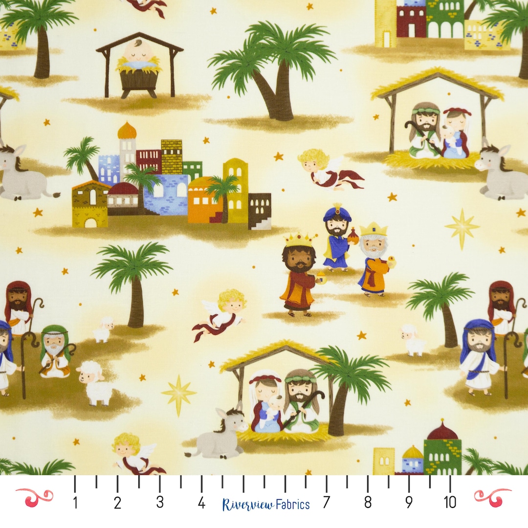 Nativity Scene Fabric by the Yard, Away in a Manger Collection, Blank ...
