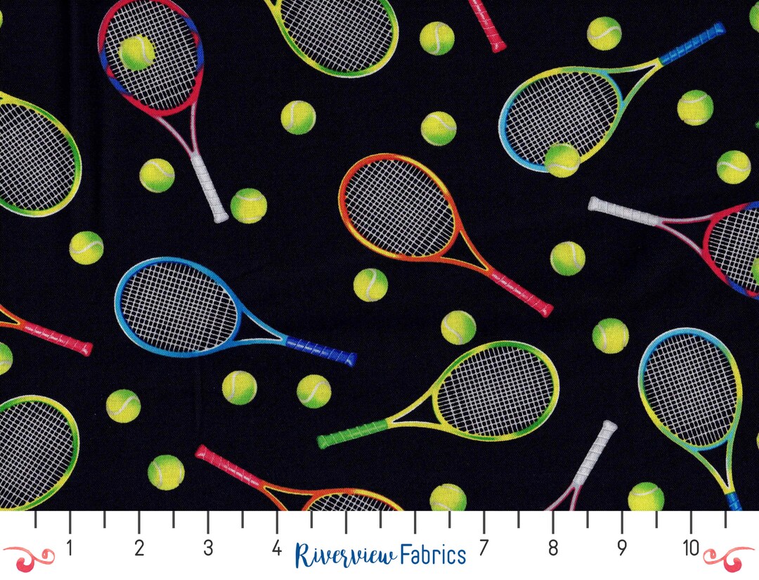 Tennis Fabric by the Yard, Tennis Rackets and Balls, 100% Quilting ...