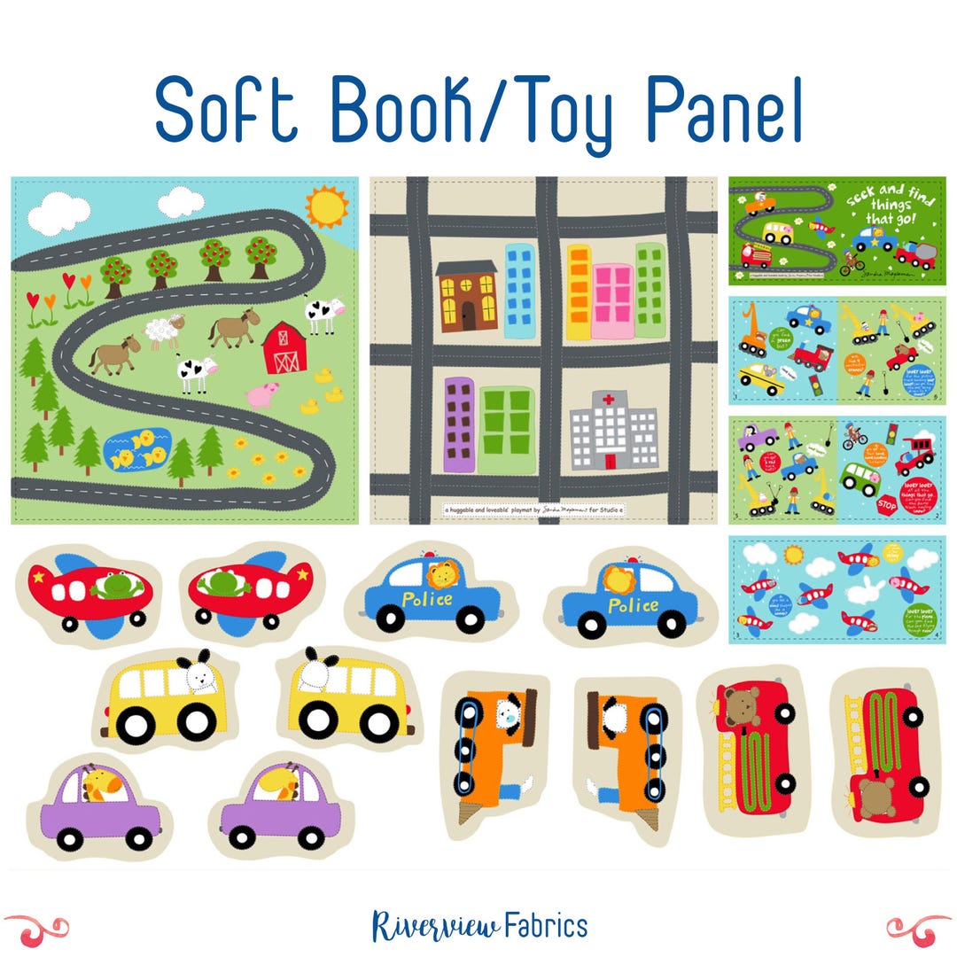 Things That Go Soft Book Panel and Play Mat, Studio E Fabrics, 100% ...