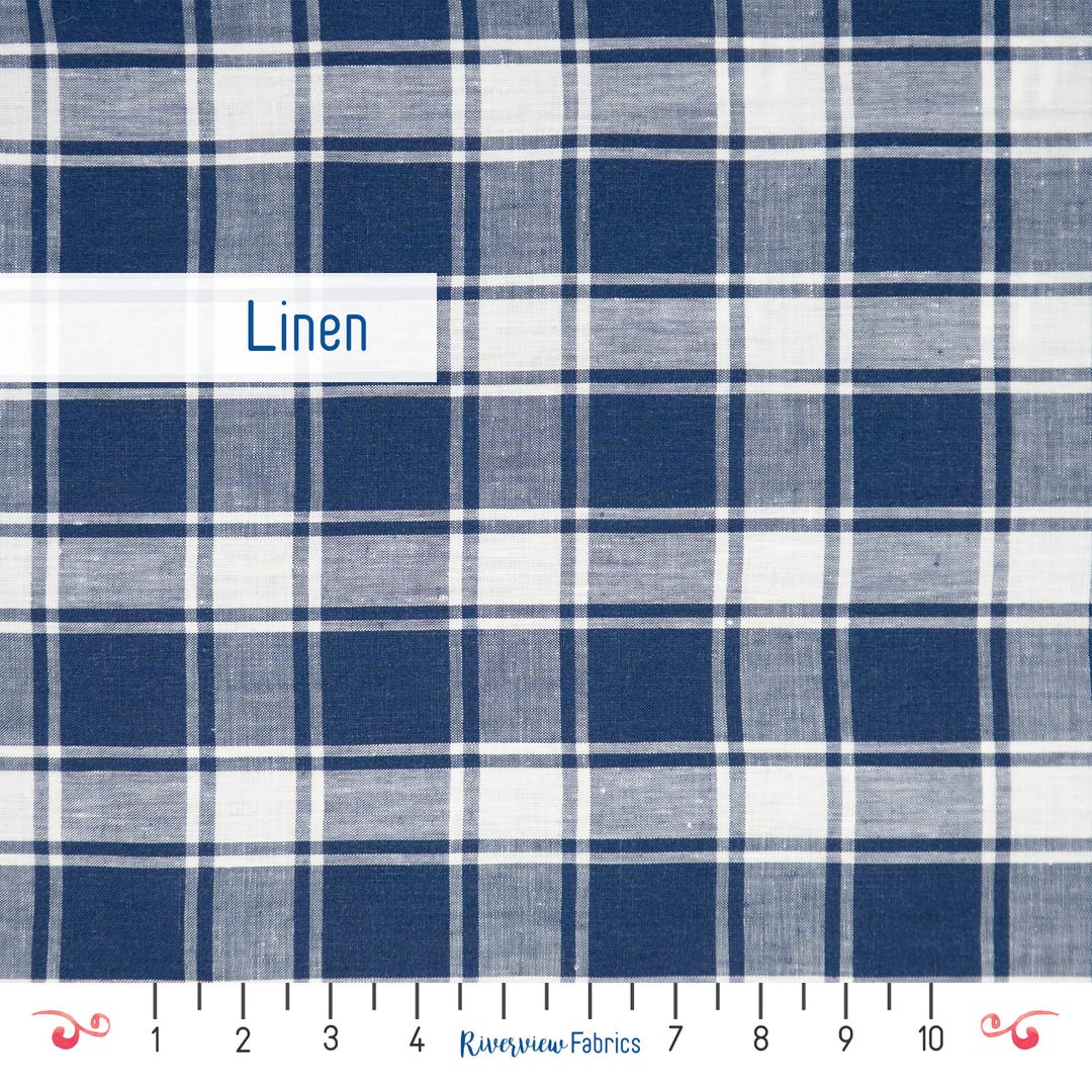 Plaid Linen Fabric by the Yard, Blue and White, 100% Linen, Fabric ...