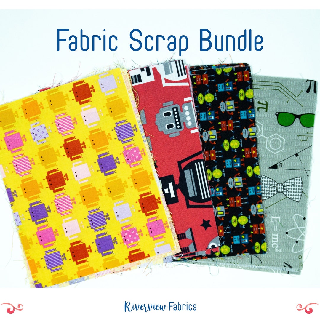 Fabric Scrap Bundle, Robot Fabric, 25 Pieces, 5x7" Rectangles, Quilting ...