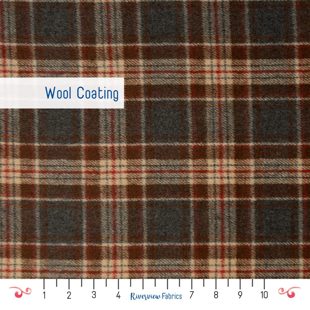 Plaid Wool Coating Fabric by the Yard, Wool and Polyester Blend, Gray ...