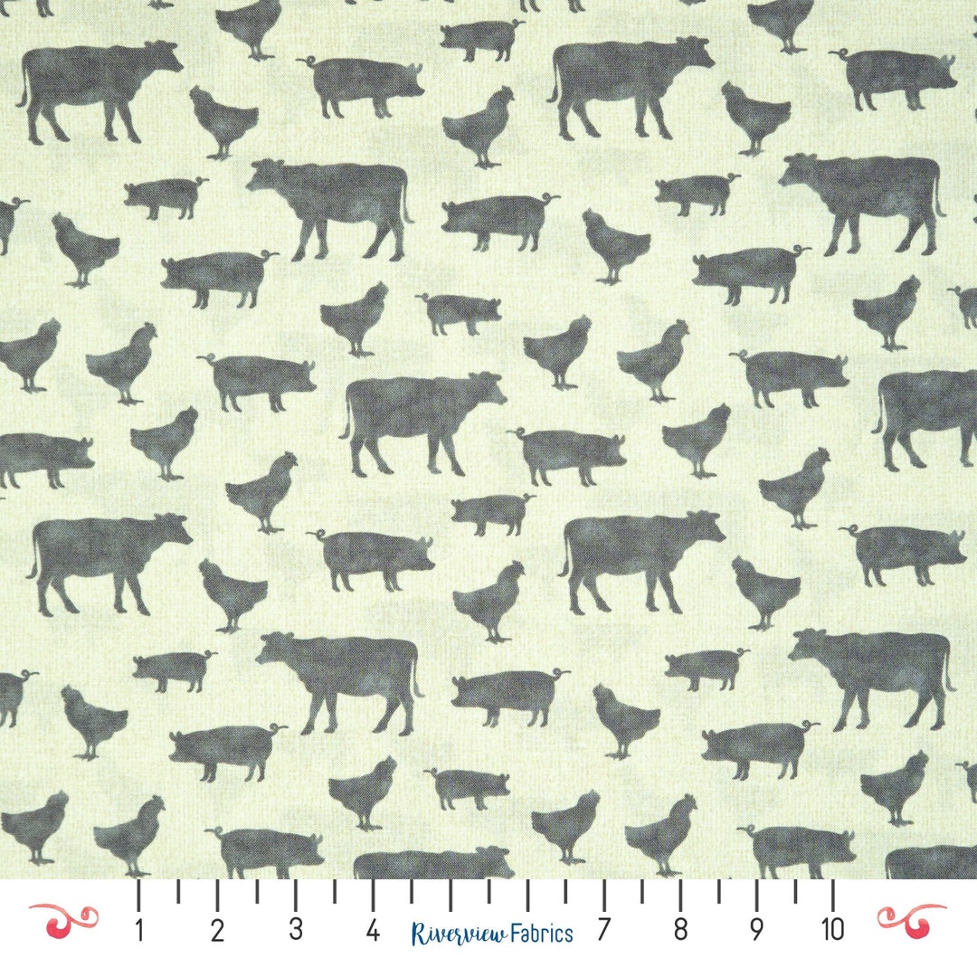 Farm Animals Fabric by the Yard, Blue, Farm Sweet Farm Collection ...