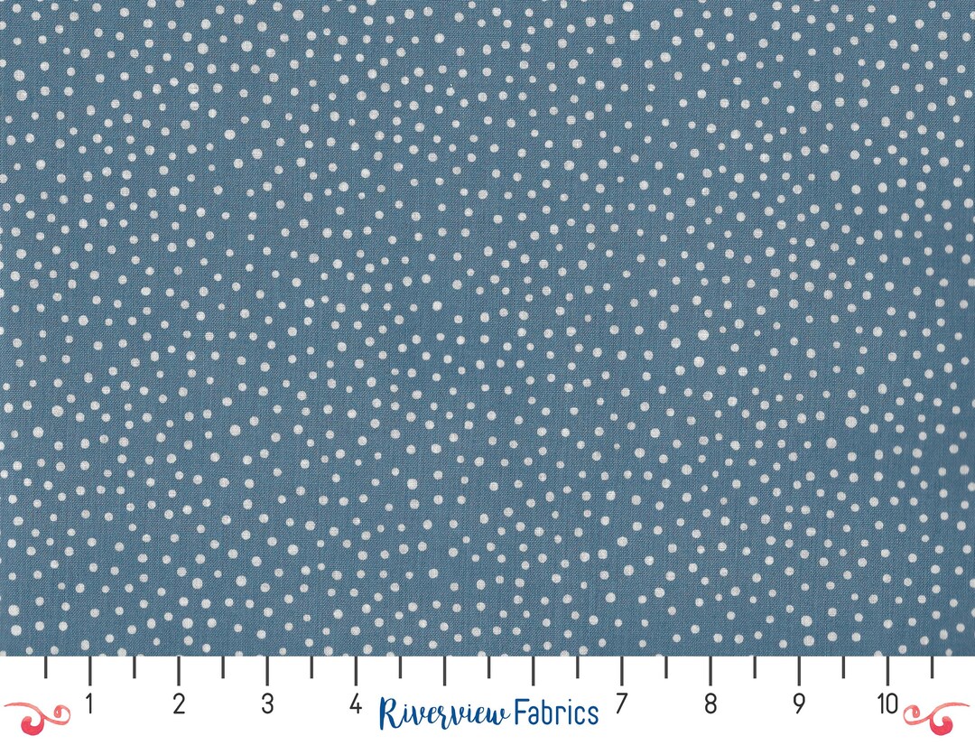 Slate Blue With White Dots Fabric by the Yard, Happiest Dots Collection ...
