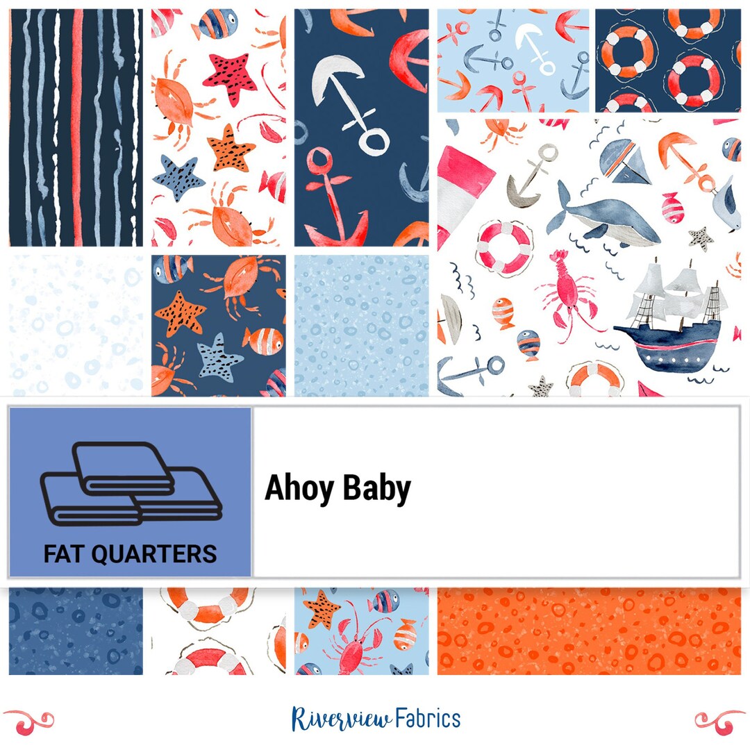 Fat Quarter Bundle Nautical Fabric, Ahoy Baby Collection, P&B Textile ...