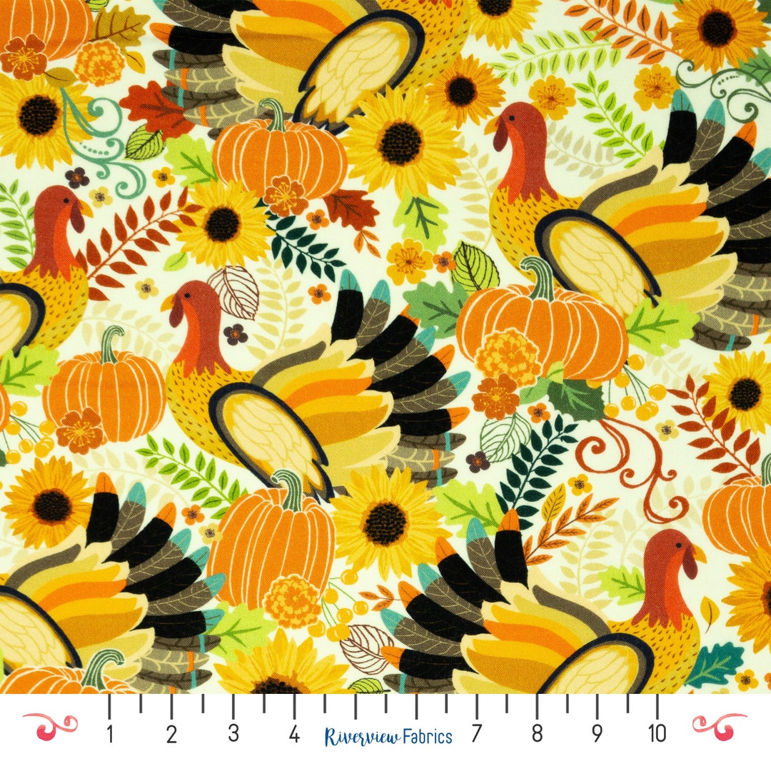 Turkey Fabric by the Yard, Gather Together Collection, Benartex, 100% ...