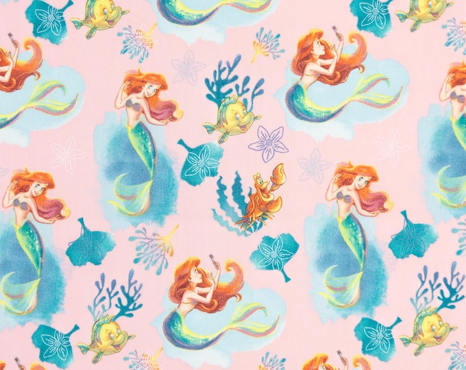 The Little Mermaid Fabric by the Yard, Pink, Licensed Disney Fabric ...