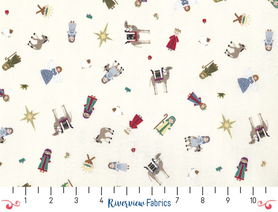 Nativity Scene People Fabric by the Yard, Riley Blake, Off-white ...