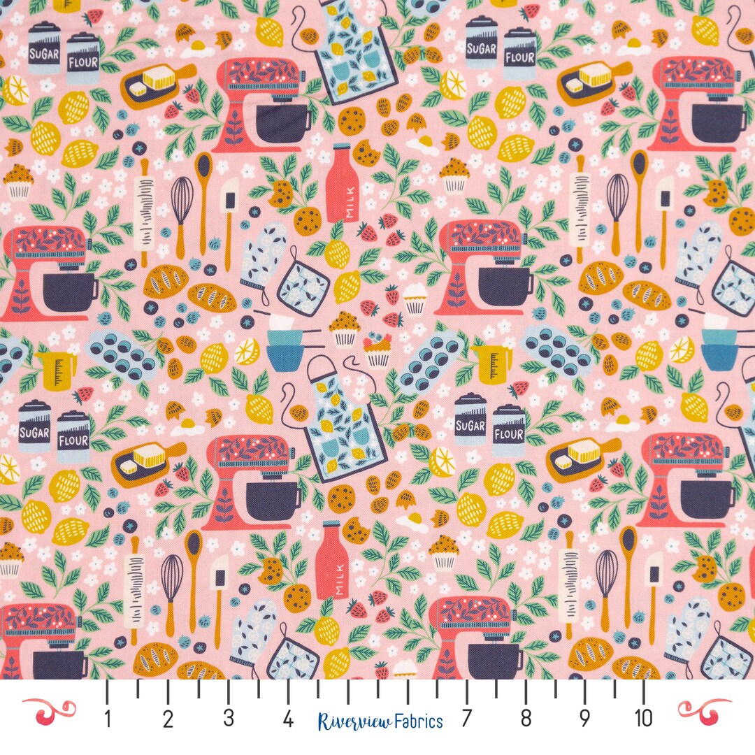 Baking Fabric by the Yard, Pink, Baker Tools and Ingredients, Cookies ...