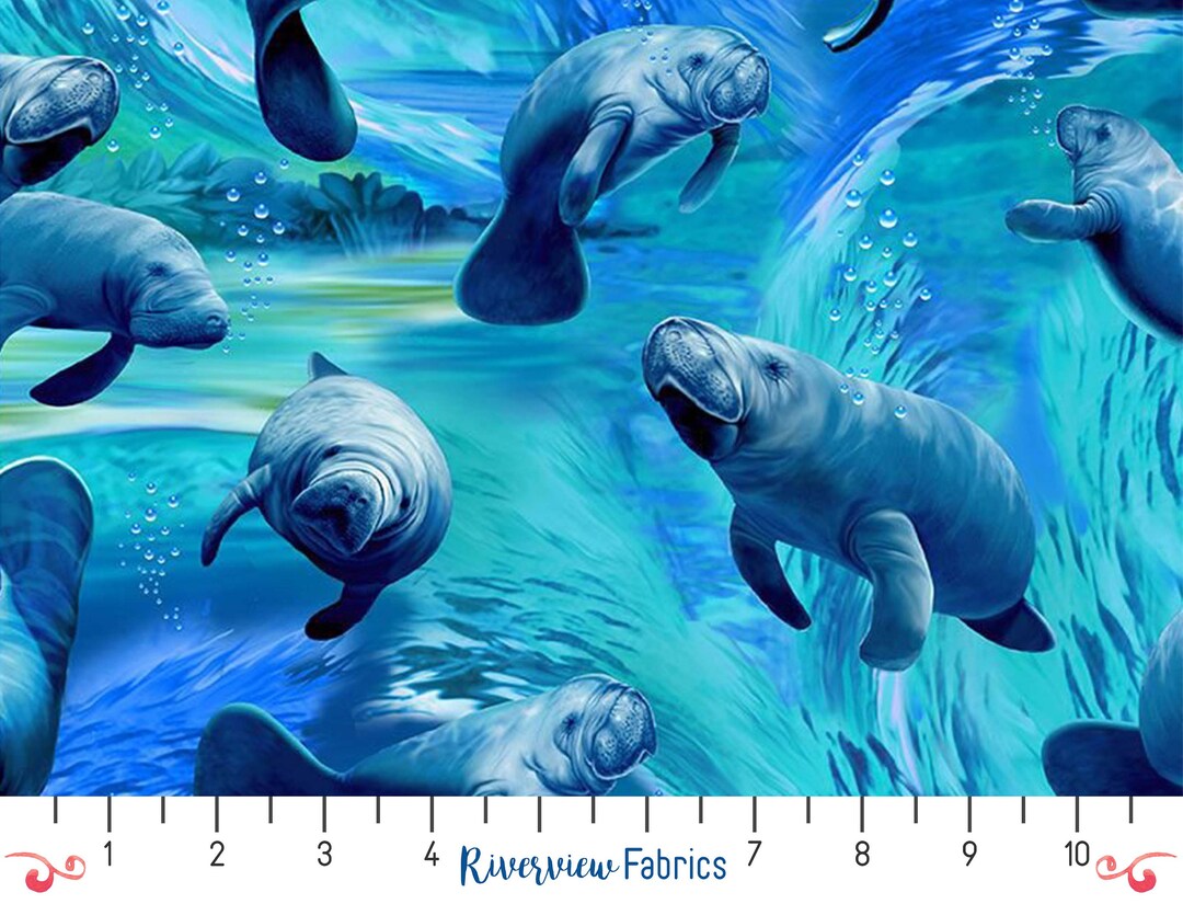 Manatee Fabric by the Yard, Timeless Treasures, 100% Quilting Cotton ...