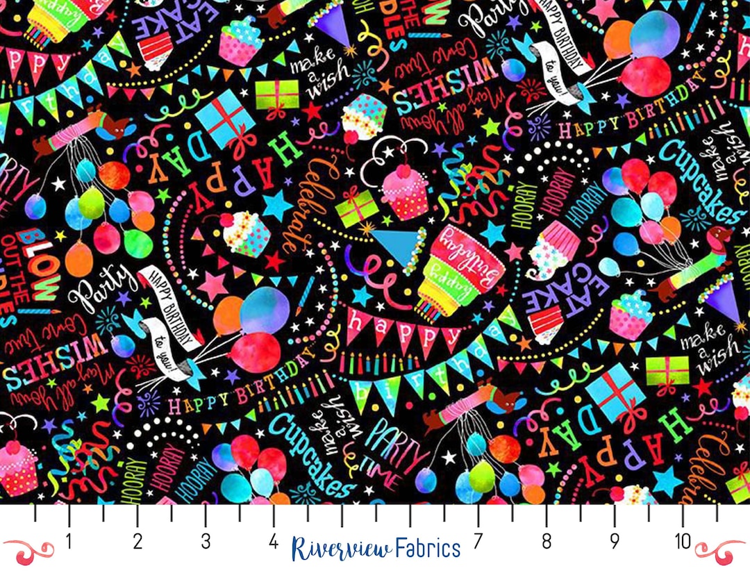 Birthday Fabric, Party Animal, Happy Birthday Fabric, 100% Quilting ...