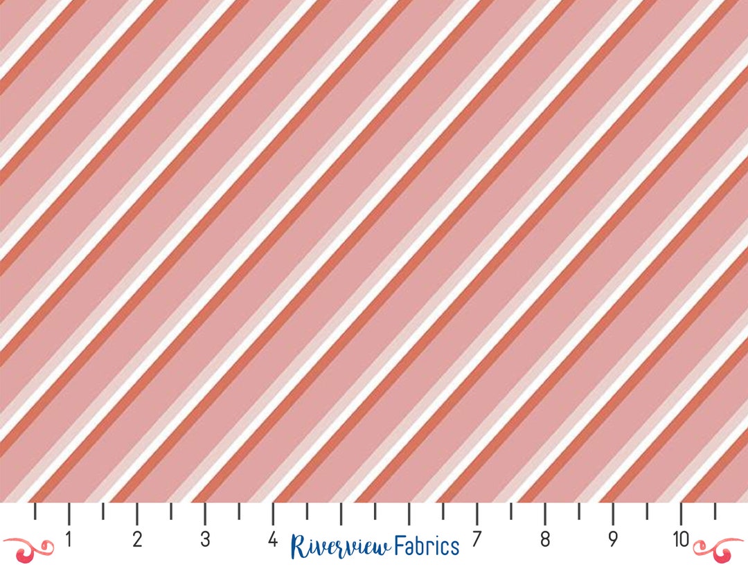 Striped Fabric by the Yard, Diagonal, Pink, Saturday in Paris ...