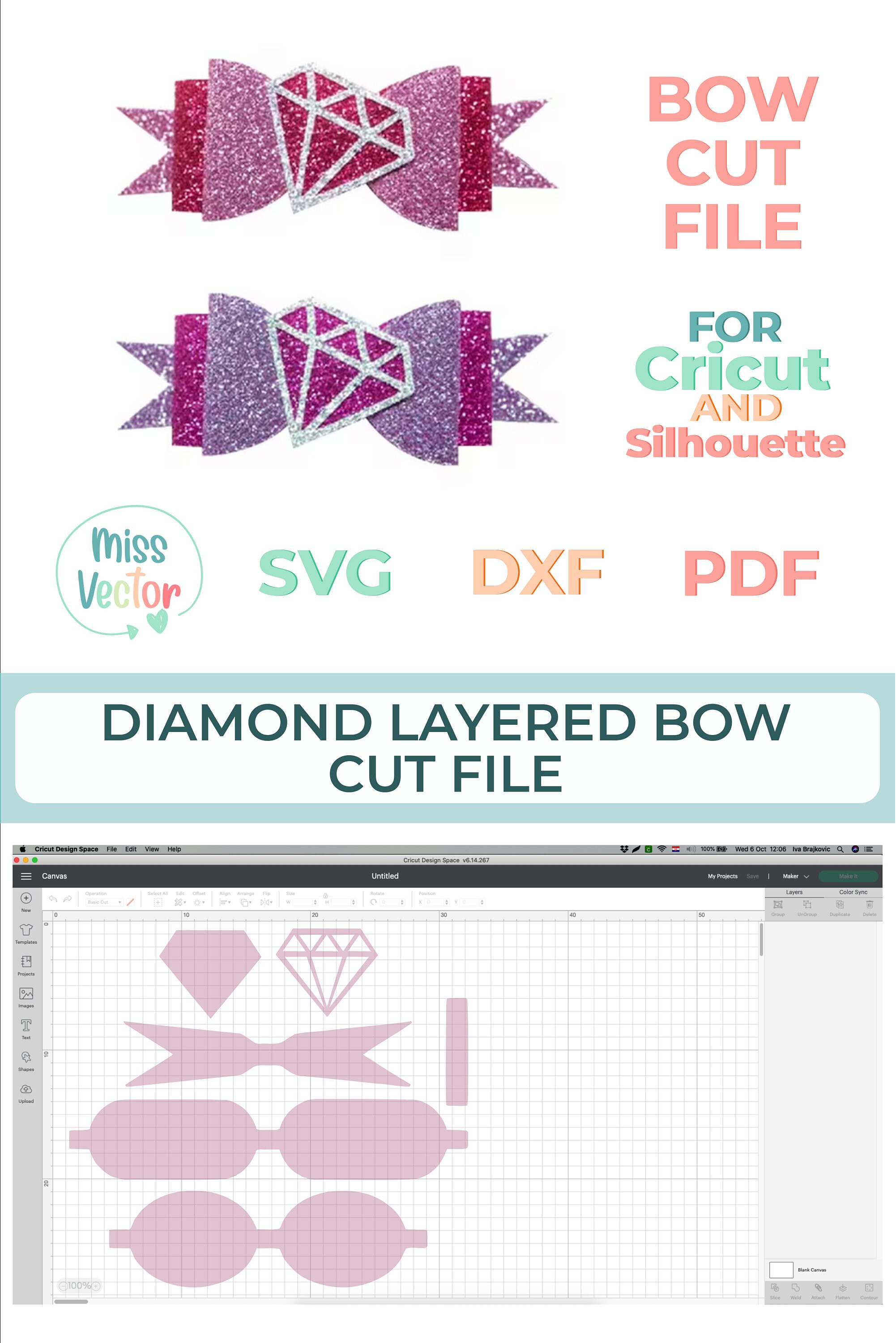 Bow SVG Template, Bow SVG, Diamond Bow SVG, Hair Bow Svg, Princess Bow Svg, Felt Bow Silhouette ...