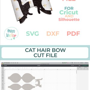 Cute Cat Bow Template SVG, Bow SVG, Bow Template, Hair Bow Template ...