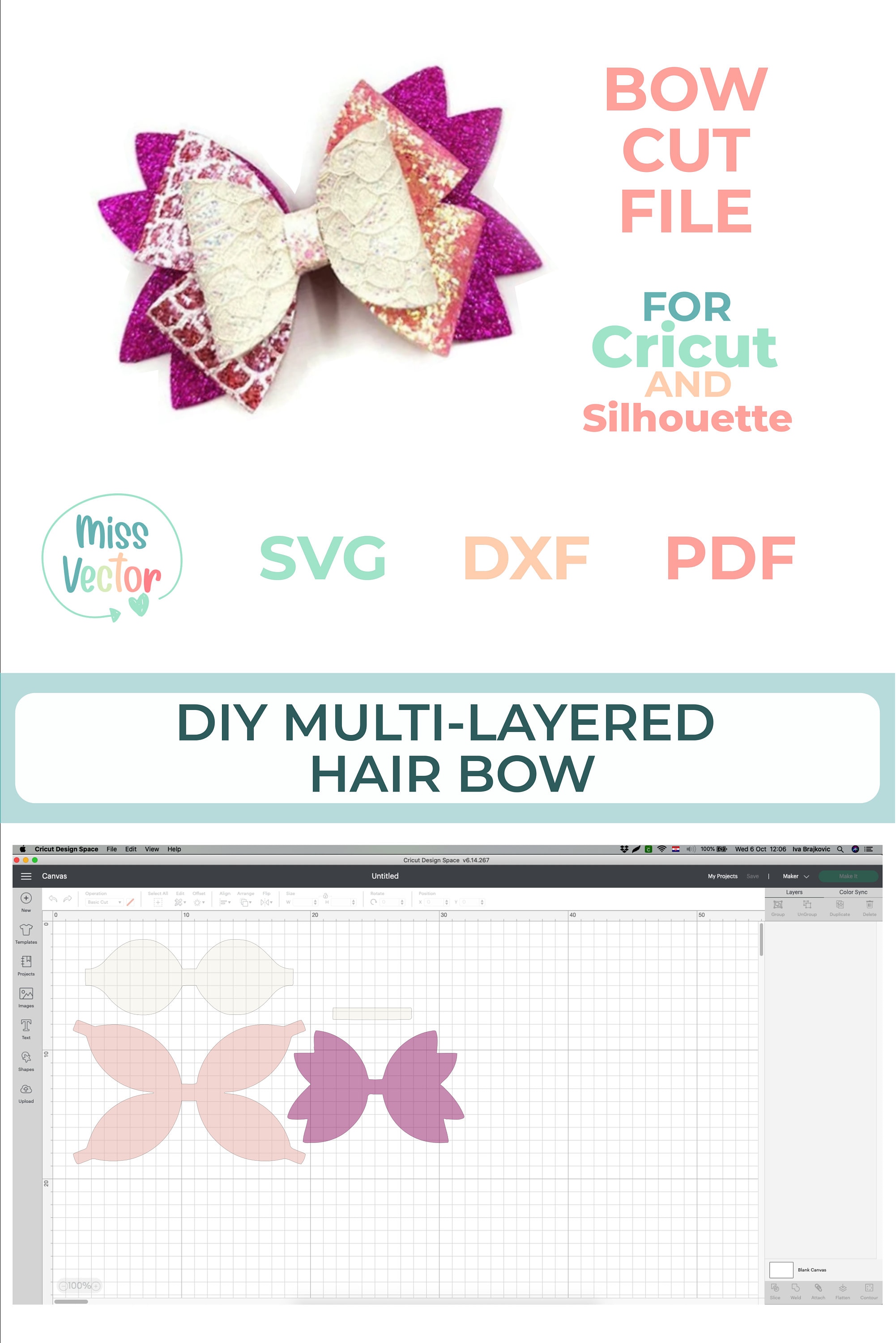 Multi Layer Bow Svg, Bow Template, Leather Bow Svg, Leather Bow Svg ...