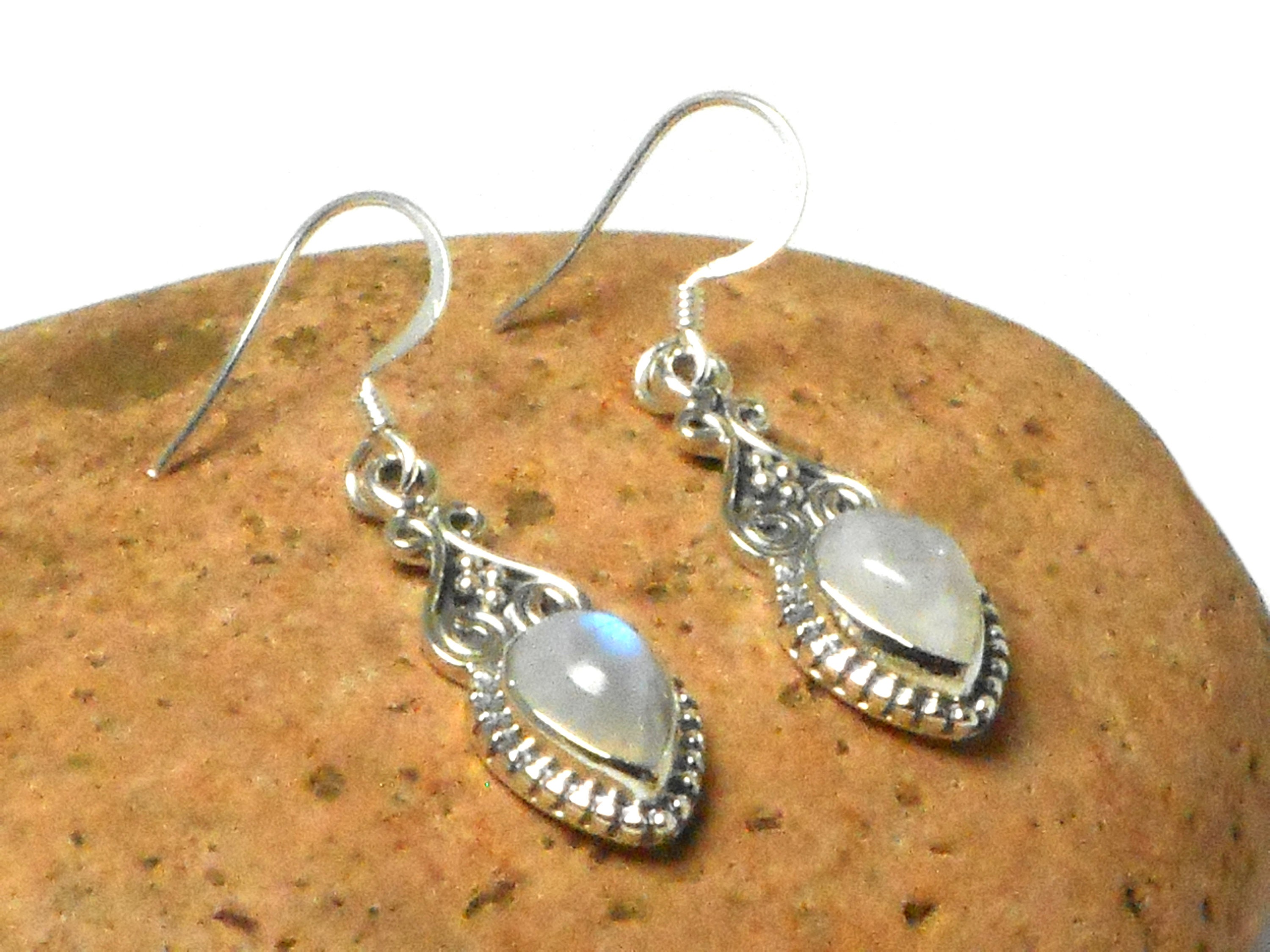 Fiery MOONSTONE Pear Shaped Sterling Silver Gemstone Earrings | Etsy