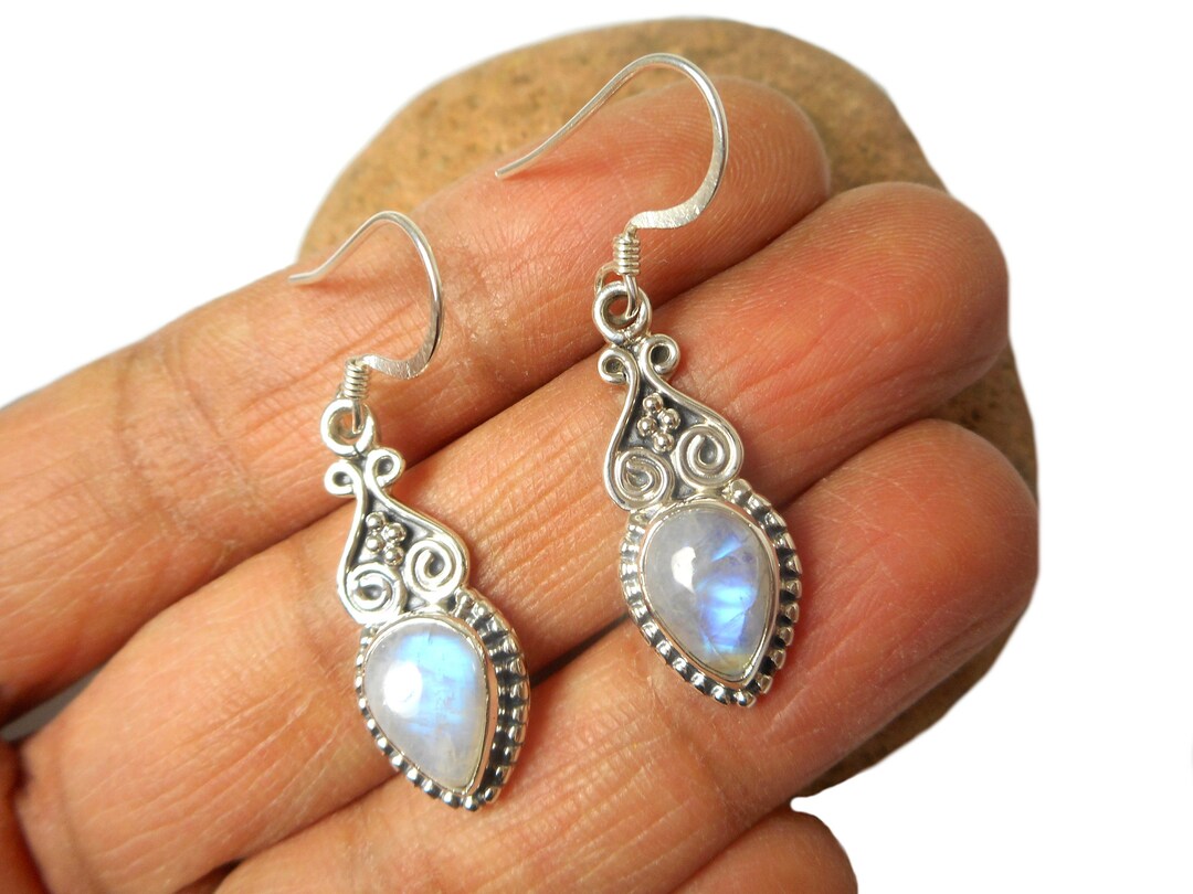 Fiery MOONSTONE Pear Shaped Sterling Silver Gemstone Drop Dangle ...