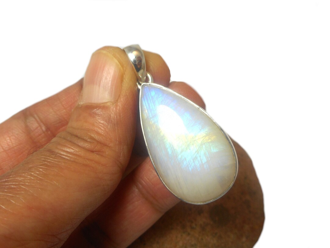 Large Fiery Teardrop Moonstone Sterling Silver 925 Gemstone Pendant - Etsy