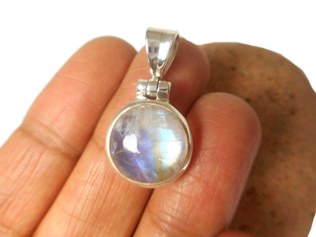 Fiery Round Shaped MOONSTONE Sterling Silver 925 Gemstone Pendant - Etsy