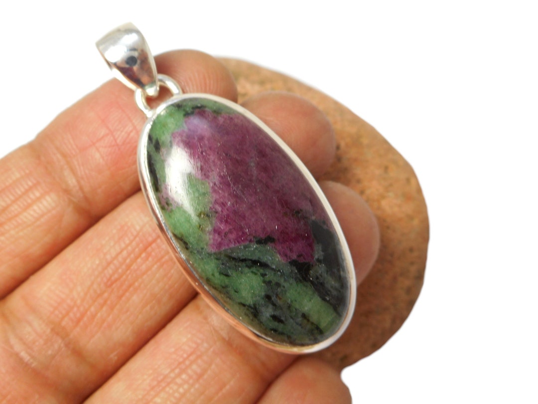 Large Oval Shaped Pink Ruby Zoisite Sterling Silver 925 Gemstone Statement Pendant - Etsy