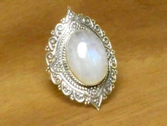 Large Fiery Oval Moonstone Sterling Silver 925 Gemstone Ring - Etsy