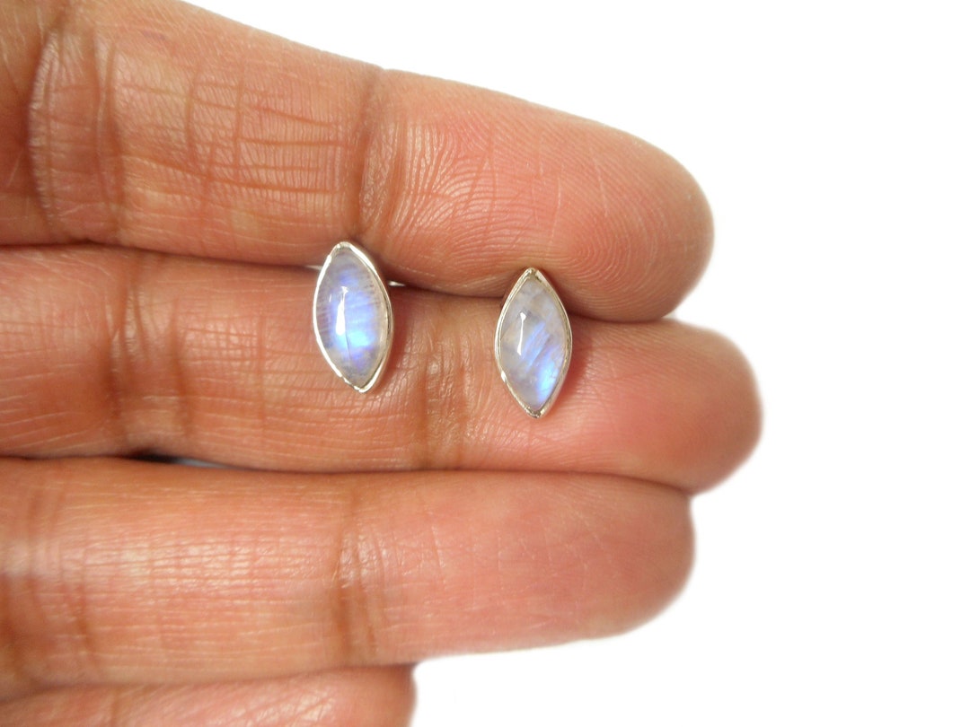 Fiery MOONSTONE Marquise Sterling Silver Gemstone Stud Earrings 925 - 5 ...