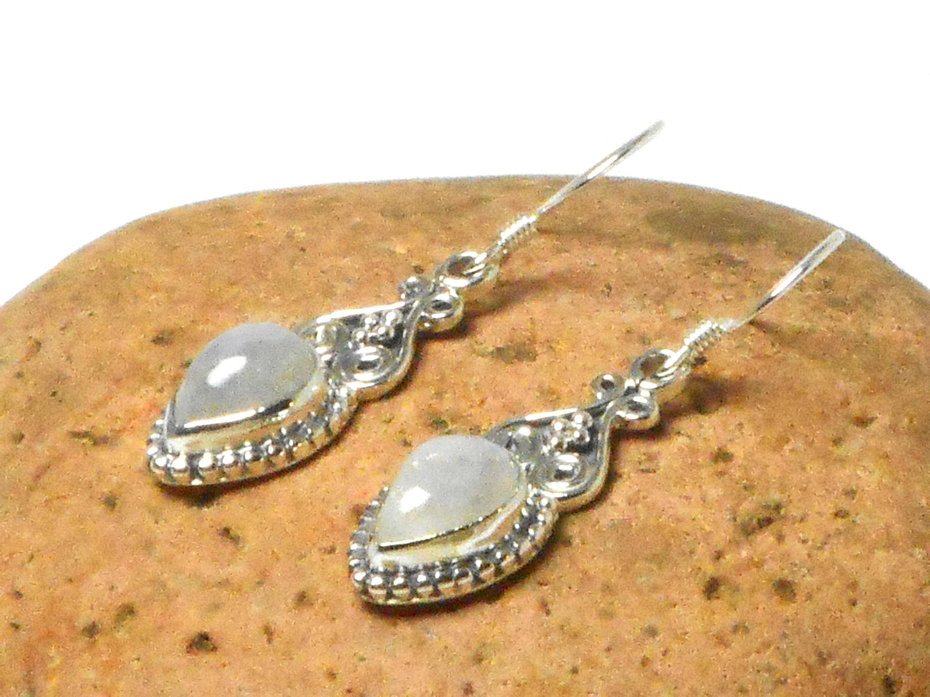 Fiery MOONSTONE Pear Shaped Sterling Silver Gemstone Earrings | Etsy