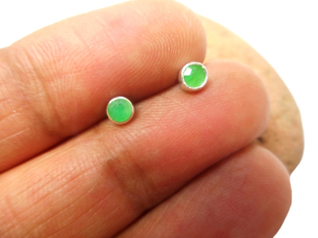 Small Round Green EMERALD Sterling Silver 925 Stud Earrings - 3 Mm - Etsy