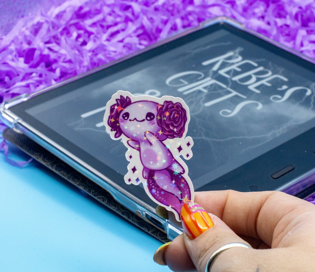 Purple Axolotl Holographic Sticker: Kindle Decal, Bookish Merch - Etsy