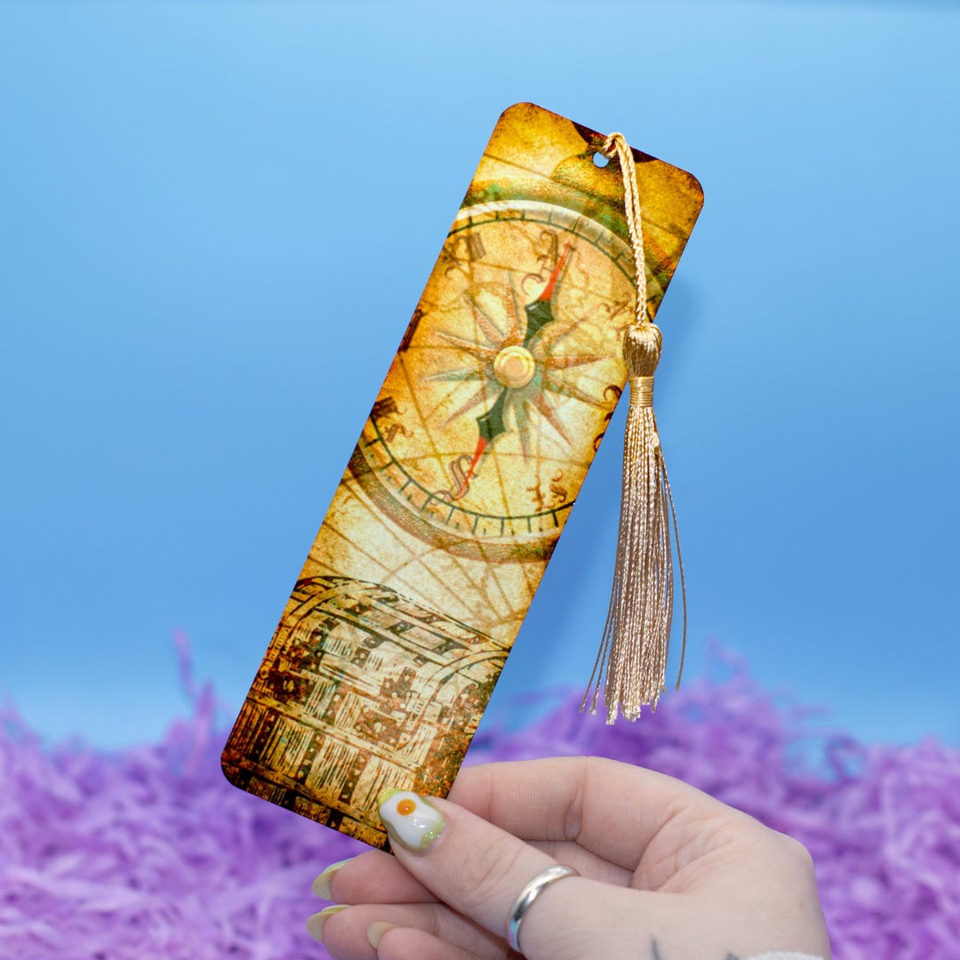 Faded Compass Map Inspired 0.5mm Metal Bookmark | Book Lover Gift ...