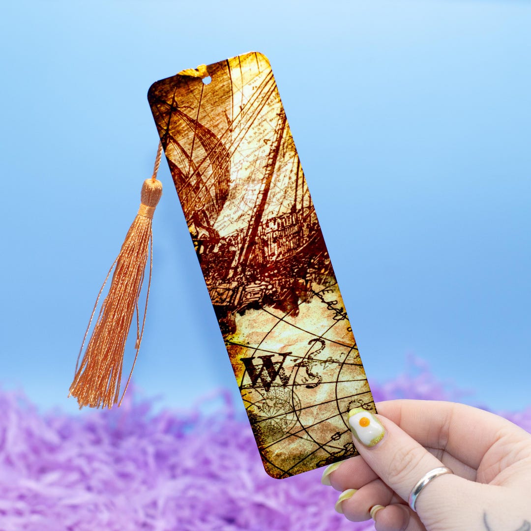 Pirate Ship Map Inspired 0.5mm Metal Bookmark | Book Lover Gift ...