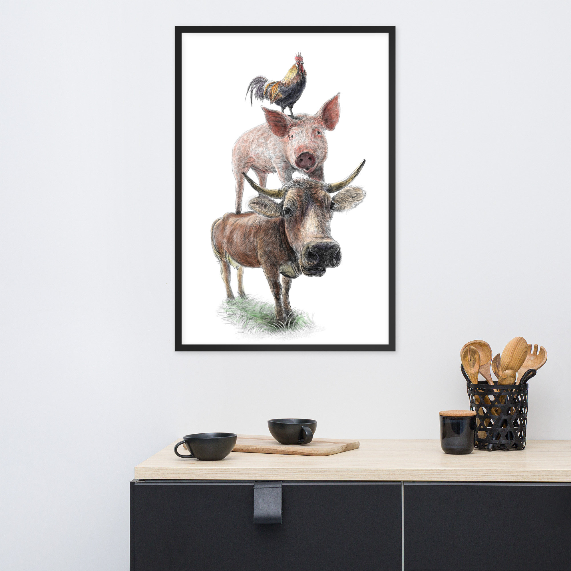 Cow Pig Chicken PNG Art Cow Pig Rooster Boho Wall Art - Etsy