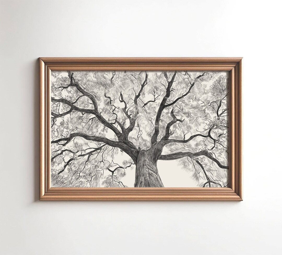 Neutral Wall Art Vintage Oak Tree, Digital Download Art, Sketch ...