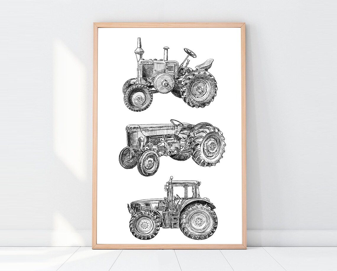 Tractor Illustration Printables Wall Art Tractor Clipart - Etsy