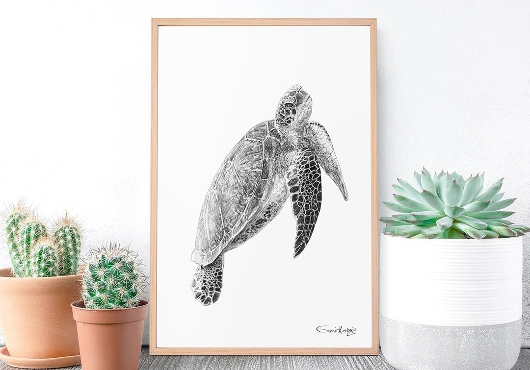 Sea Turtle Art Digital Download Wall Decor | Sea Animal Printable PNG ...
