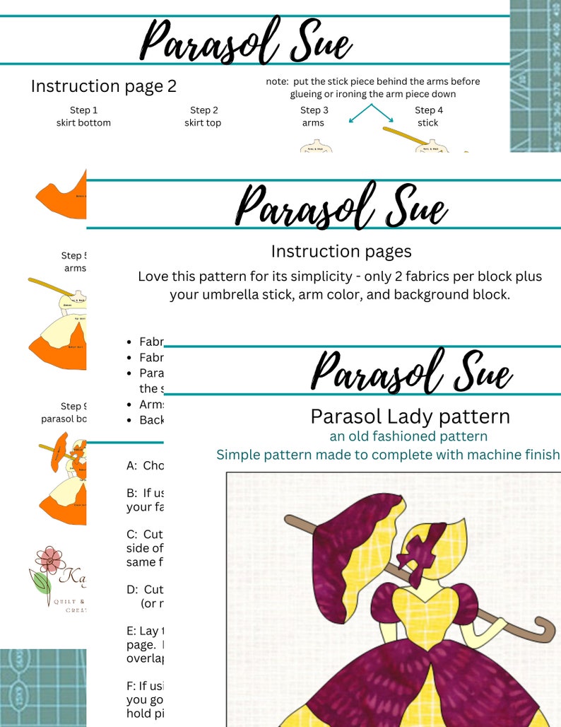 PATTERN PNG- Parasol Lady, Sunbonnet Sue, Girl With Umbrella, Pattern ...