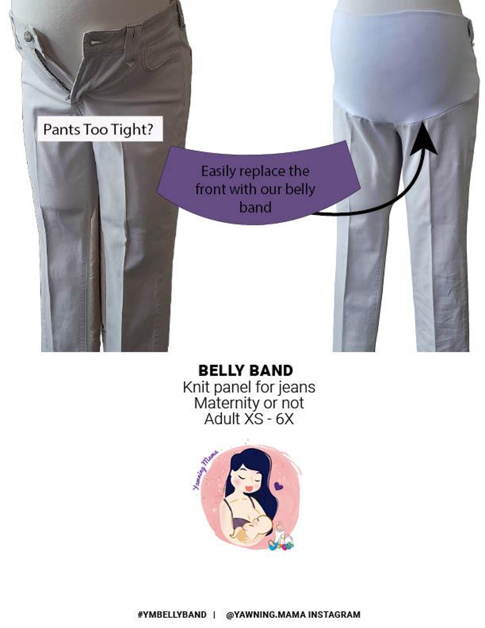 Belly Band Sewing Pattern - Add a Knit Panel to Jeans - Maternity Bump ...