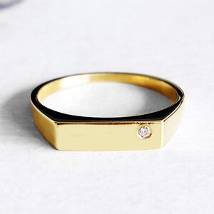 18K 14K 9K Rectangular Bar Signet Ring Diamond Signet Ring - Etsy