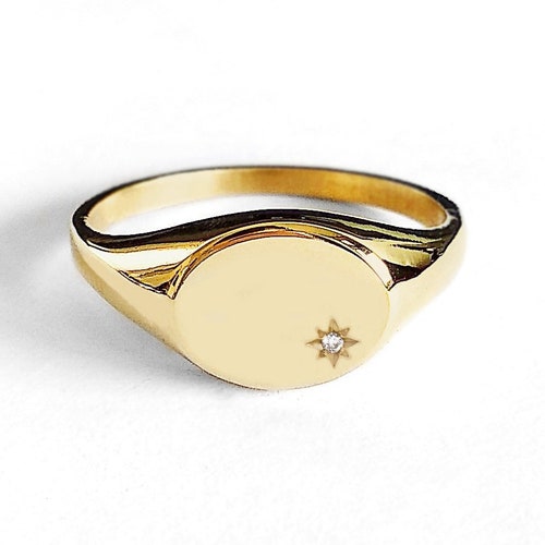 18K 14K Oval Signet Ring Solid Gold Signet Ring Gold Pinky - Etsy