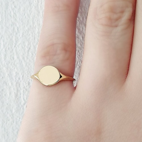 18K 14K Oval Signet Ring Solid Gold Signet Ring Gold Pinky - Etsy