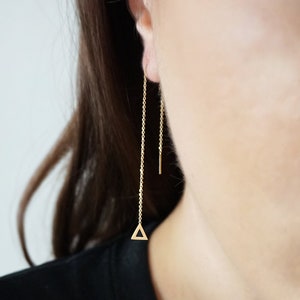 14K 9K Gold Triangle Threader Earrings Solid Gold Threader - Etsy