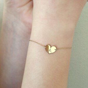14K 9K Personalized Heart Charm Bracelet, Solid Gold Heart Bracelet ...