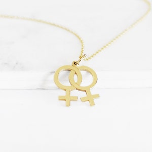 14K 9K Double Female Symbol Necklace, Lesbian Symbol Necklace, Feminist ...